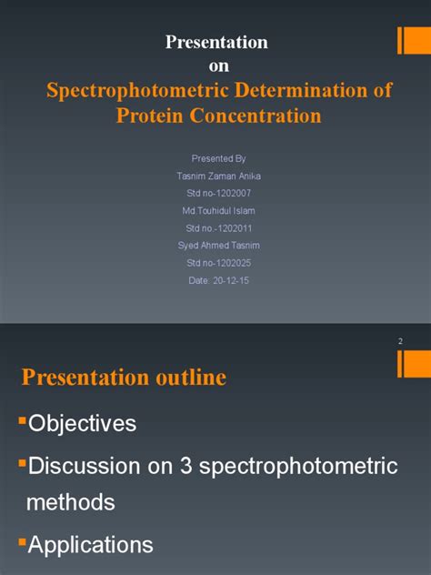 Spectrophotometric Determination Of Protein Concentration Pdf Applied And Interdisciplinary