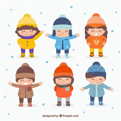겨울 옷을 입고 귀여운 아이들 무료 벡터