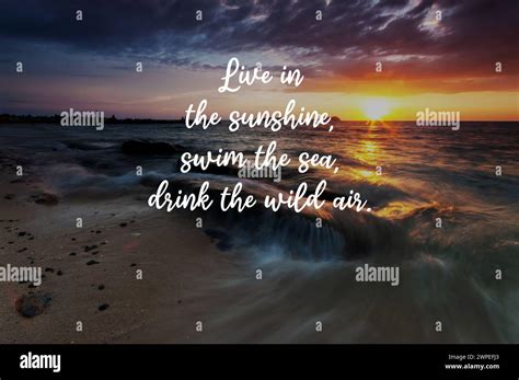 Sunset At The Beach Background With Inspirational Quotes Live In The