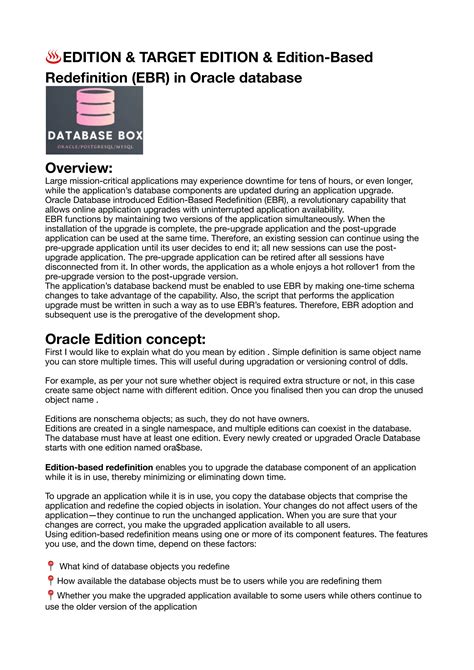 Edition And Target Edition And Edition Based Redefinition Ebr In Oracle Pdf