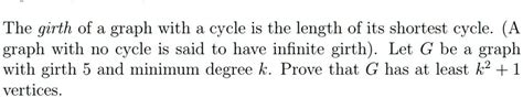 The Girth Of A Graph With A Cycle Is The Length Of Its Shortest Cycle A Graph With N Cycle Is