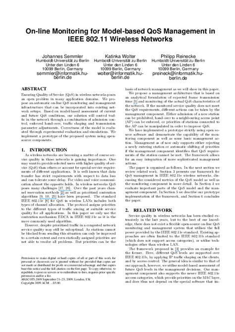 Pdf On Line Monitoring For Model Based Qos Management In Ieee 80211