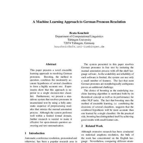 A Machine Learning Approach To German Pronoun Resolution Acl Anthology