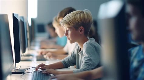 Premium Ai Image Computer Class At School