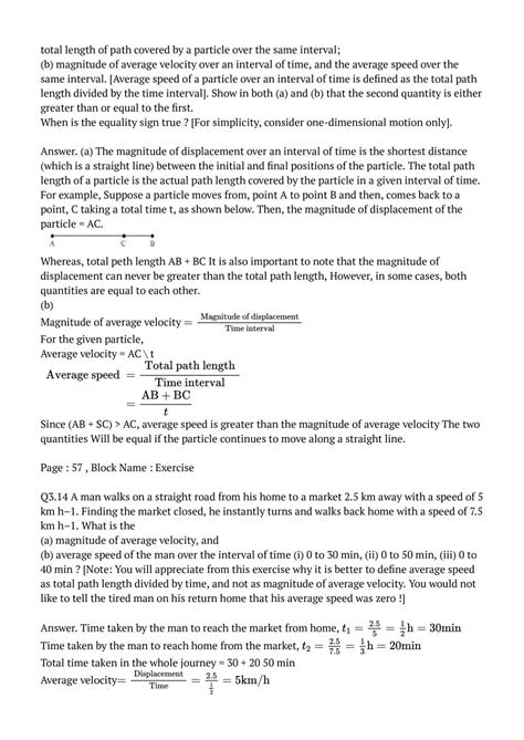 NCERT Solutions For Class Physics Chapter Motion In A Straight Line Question Answer PDF