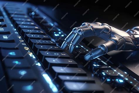 premium ai image hands of ai robot typing on keypad robotic cyborg