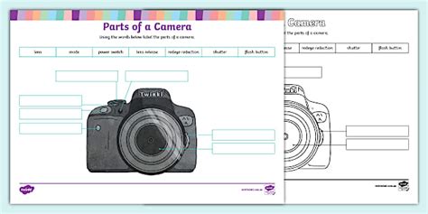 label parts of a camera worksheet teacher made twinkl