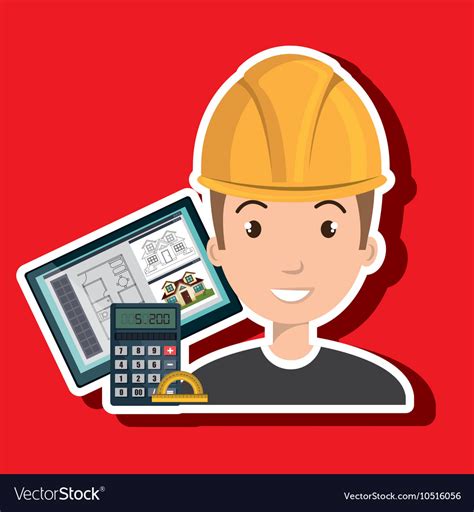 Man Architect Protractor Calculator Royalty Free Vector