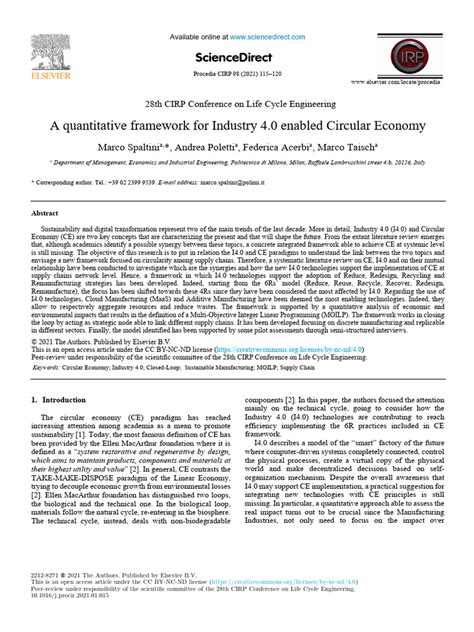 A Quantitative Framework For Industry 40 Enabled Circular Economy Pdf