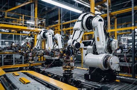 Smart Factory Robots Coordinating Realtime Manufacturing Tasks Premium Ai Generated Image
