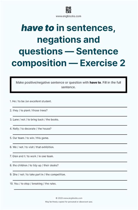 Have To — Sentence Composition English Grammar Sentences English