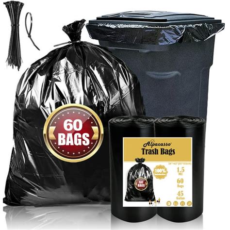 40-45 Gallon Trash Bags, 1.5Mil, Black Heavy Duty Garbage Can Liners 36'' x 44'' (60 Count ...