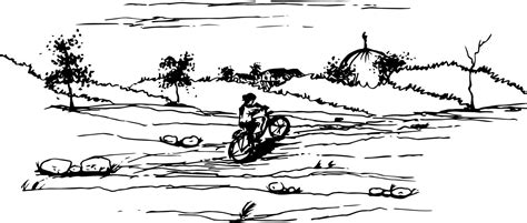 Hand Drawn Vector Nature Illustration With A Woman Riding A Bike On