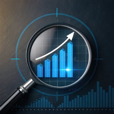 Magnifying Glass Analyzing Upward Trend Bar Chart With Growth Arrow Stock Illustration