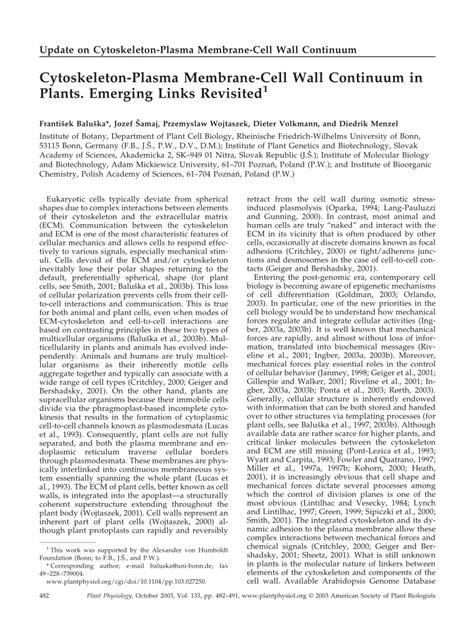 Pdf Cytoskeleton Plasma Membrane Cell Wall Continuum In Plants