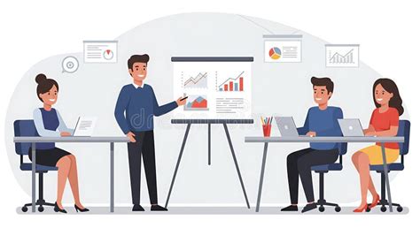 People Presenting Data Charts In Office Meeting Illustration Stock