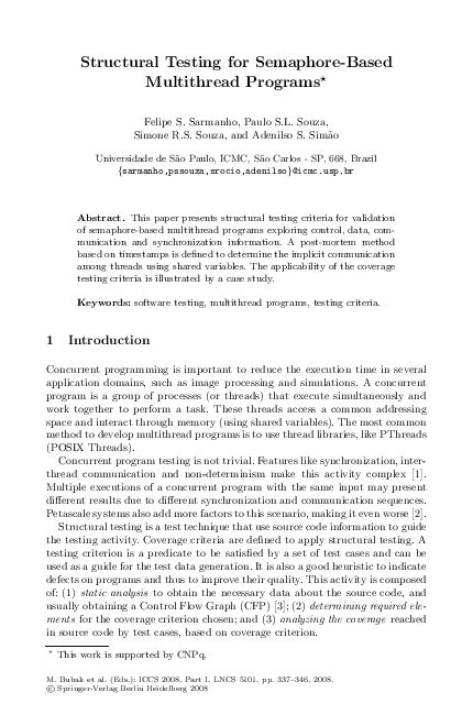 Pdf Structural Testing For Semaphore Based Multithread Programs
