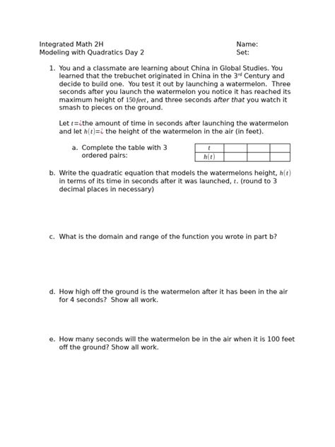 Modeling With Quadratics Day 2 Pdf