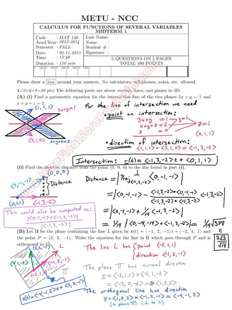 Calculus For Functions Of Several Variables First Midterm Exam