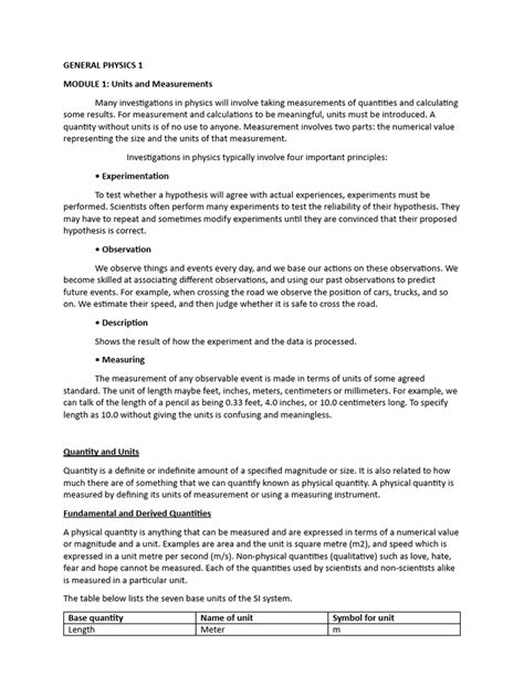 General Physics 1 Notes Pdf Significant Figures International