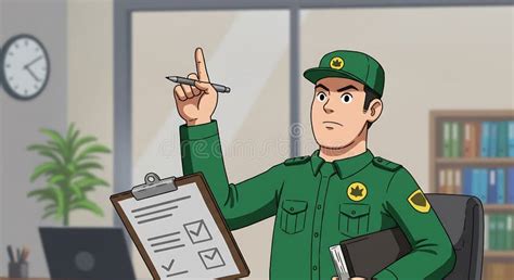 Illustration Of A Male Park Ranger In A Green Uniform Holding A