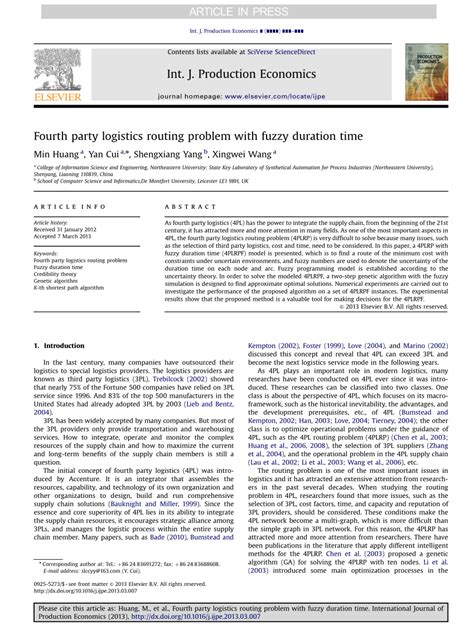 Pdf A Genetic Algorithm For Solving Fourth Party Logistics Routing Optimizing Problem With