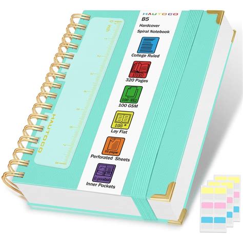 Hautoco Spiral Notebook B5 College Ruled Leather Notebook 100 Gsm Paper Hardcover Notebook