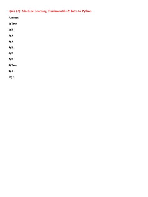 Quiz 2 Machine Learning Fundamentals And Intro To Python Answers Pdf