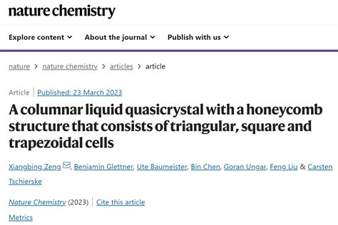 纳米人 nature chemistry 一种由三角形、正方形和梯形单元组成的蜂窝状结构柱状准液晶