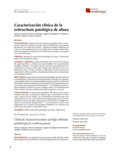 Pdf Caracterización Clínica De La Eritrocitosis Patológica De