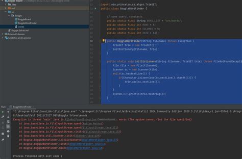 my intellij project keeps giving a filenotfound exception for a txt