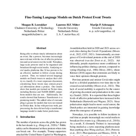 Fine Tuning Language Models On Dutch Protest Event Tweets Acl Anthology