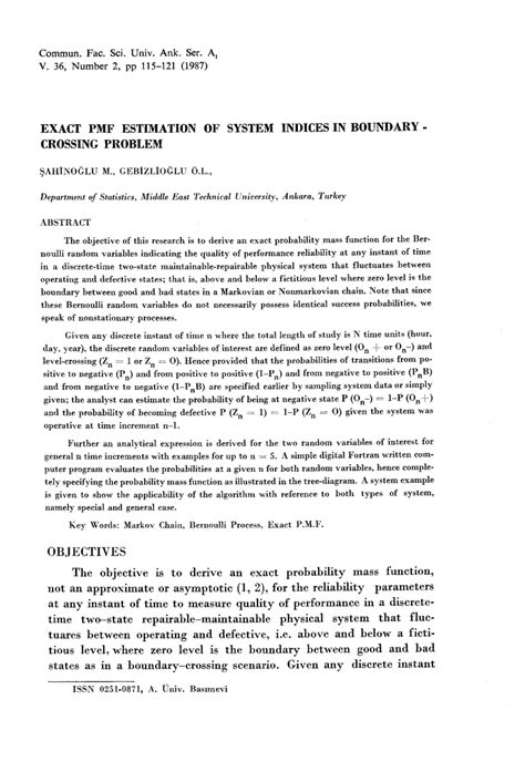 pdf exact pmf estimation of system indices in boundary crossing problem