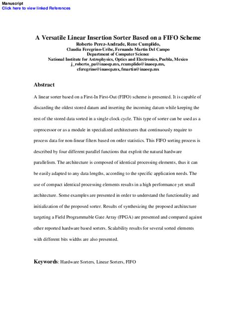 Pdf A Versatile Linear Insertion Sorter Based On A Fifo Scheme