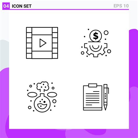 Set Of 4 Icons In Line Style Creative Outline Symbols For Website Design And Mobile Apps Simple