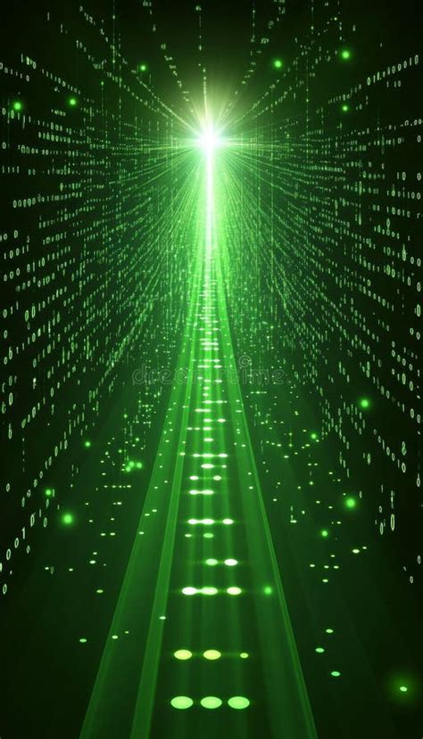 green digital data tunnel futuristic technology background with binary