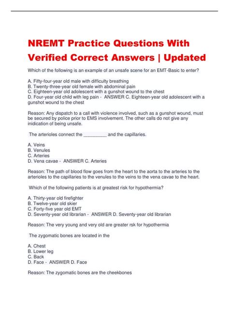 Nremt Practice Questions With Verified Correct Answers Updated