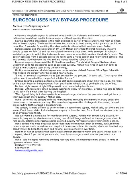 Surgeon Uses New Bypass Procedure Method Avoids Opening Chest Ppld