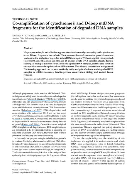 pdf co amplification of cytochrome b and d loop mtdna fragments for
