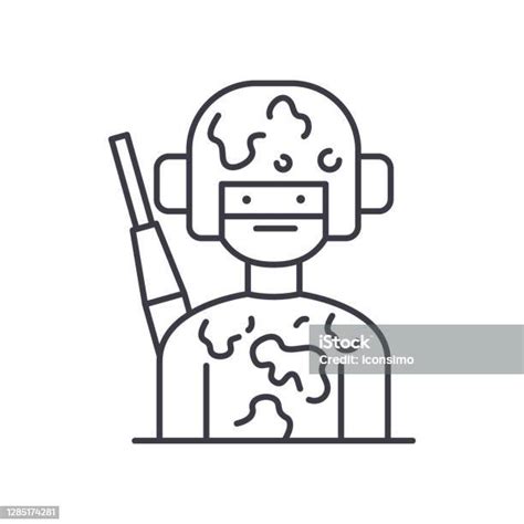 육군 이미지 아이콘 선형 격리 된 그림 얇은 선 벡터 웹 디자인 기호 흰색 배경에 편집 가능한 스트로크와 개요 개념 기호 갈매기표 수장에 대한 스톡 벡터 아트 및 기타