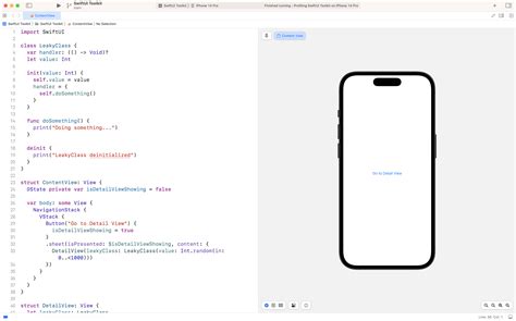 Swiftui Cookbook Chapter 9 Finding Memory Leaks Using Instruments