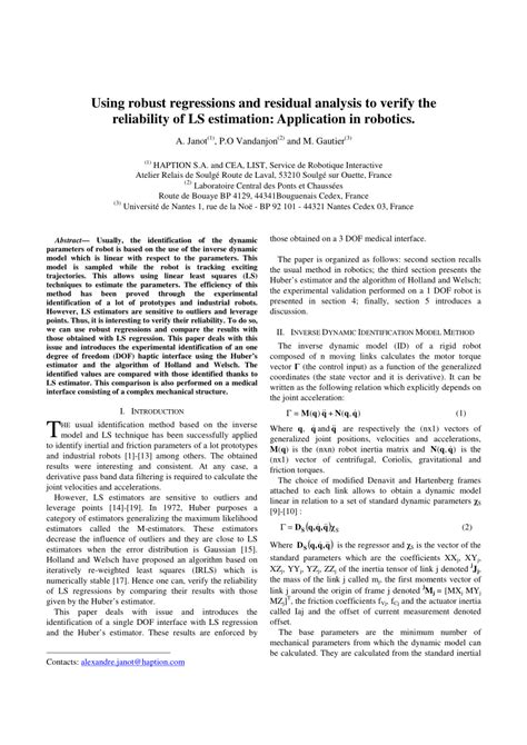 Pdf Using Robust Regressions And Residual Analysis To Verify The Reliability Of Ls Estimation