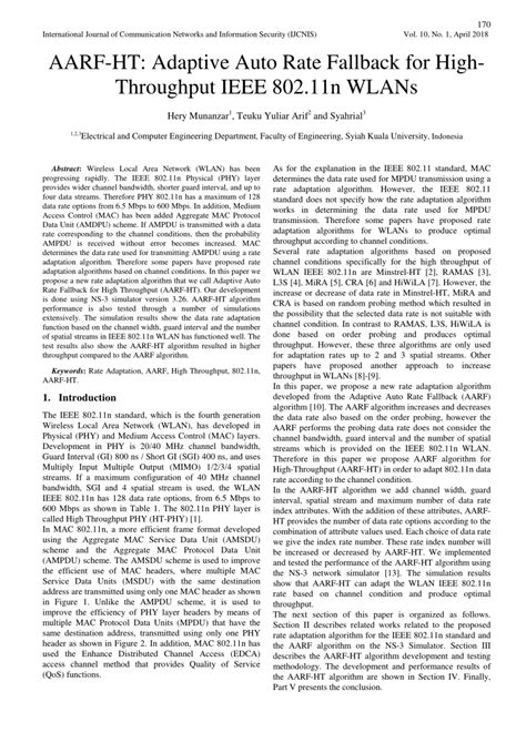 Pdf Aarf Ht Adaptive Auto Rate Fallback For High Throughput Ieee 802 11n Wlans