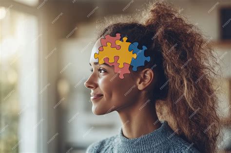 Brainwave Synchronization Higher Order Thinking Woman With Puzzle Pieces Integrated Into Her