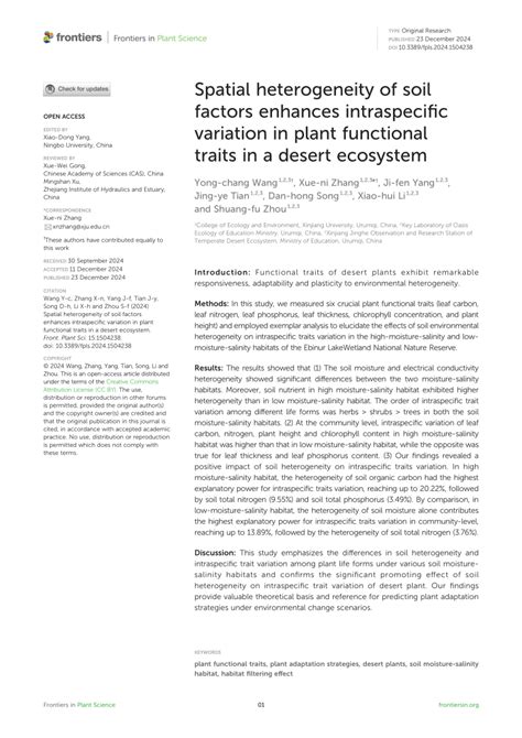 Pdf Spatial Heterogeneity Of Soil Factors Enhances Intraspecific