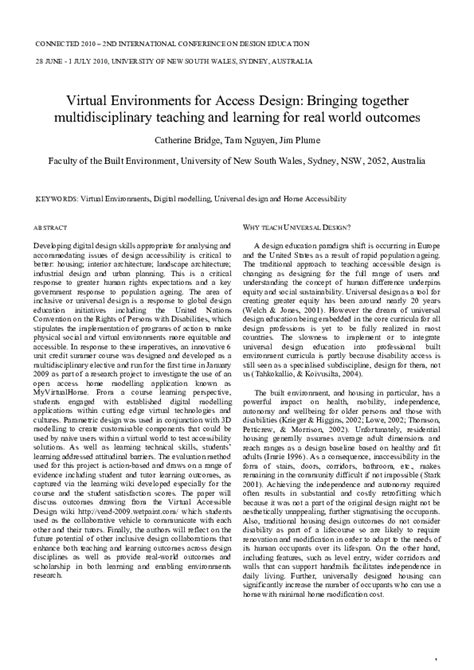 Pdf Virtual Environments For Access Design Bringing Together Multidisciplinary Teaching And