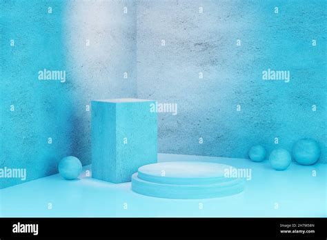 3d Rendering Stage Blue Background For Cosmetic Product Cement Stock