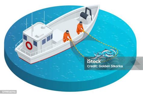 동면 낚시 스쿠너 어선 또는 선박 어부들은 물고기로 가득 찬 그물을 끌어 당깁니다 바다 낚시 선박 해양 산업 어선 트롤선에 대한