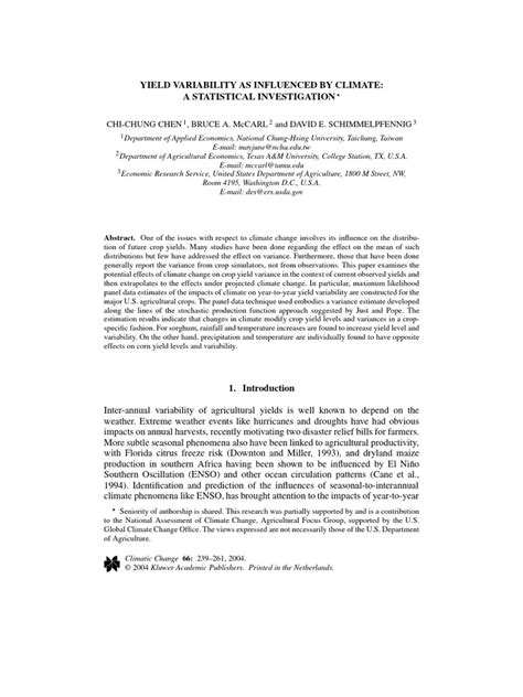 Yield Variability As Influenced By Climate Pdf Stationary Process
