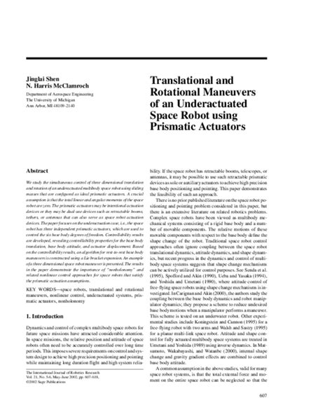 Pdf Translational And Rotational Maneuvers Of An Underactuated Space